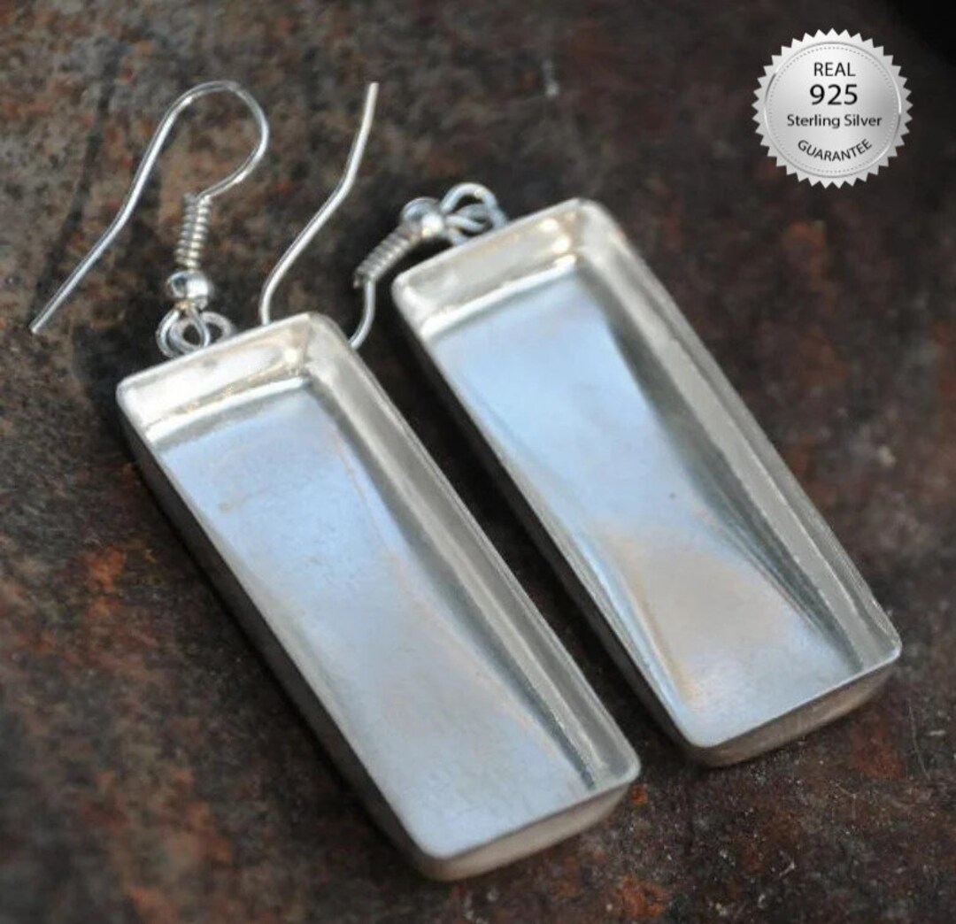 925 Sterling Silver Rectangle Shape Earring Bezel Setting - Etsy