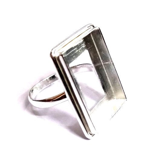 925 Sterling Silver Rectangle Shape Ring Bezel Setting Blank - Etsy