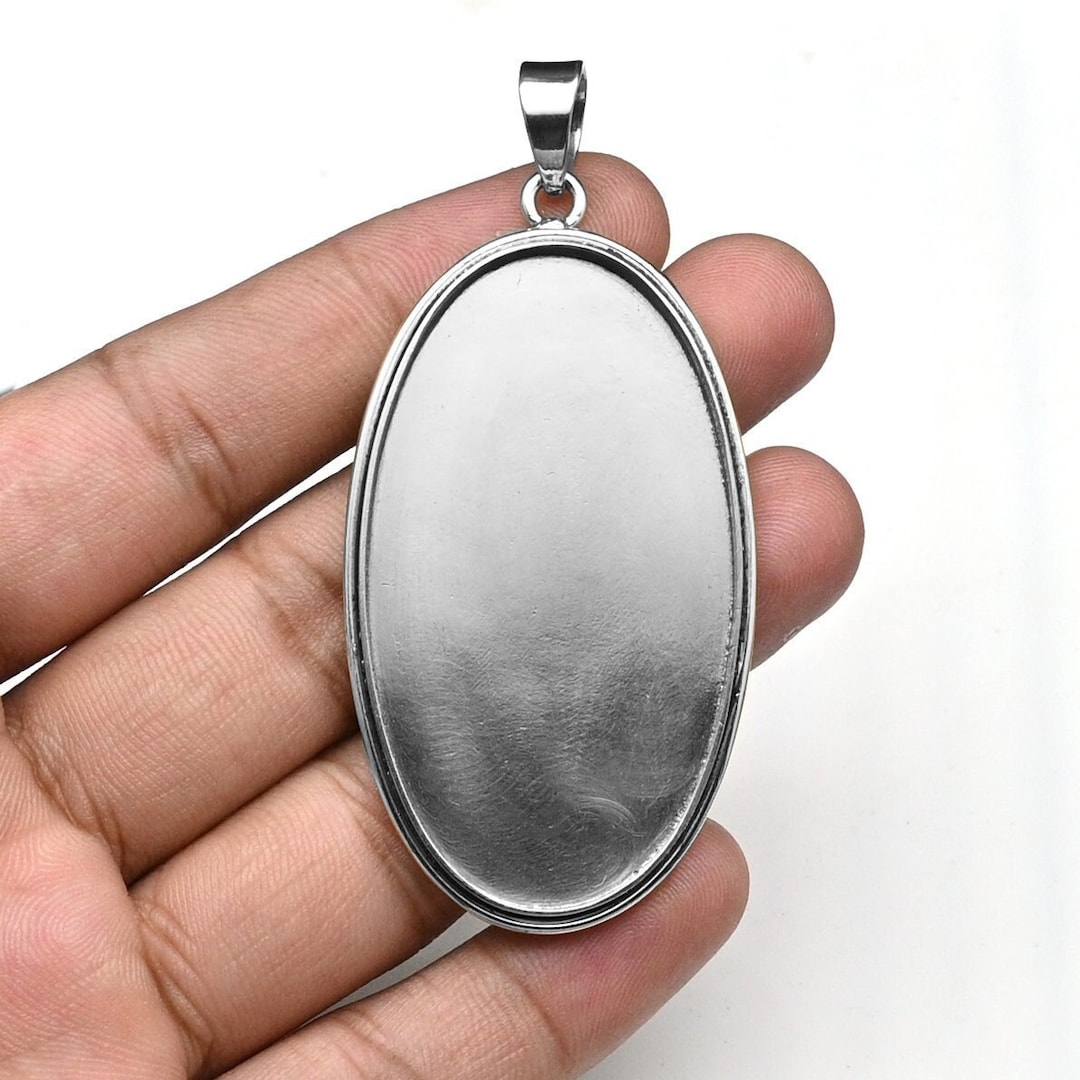 925 Sterling Silver Big Oval Shape Pendant Bezel Setting, Large Blank ...