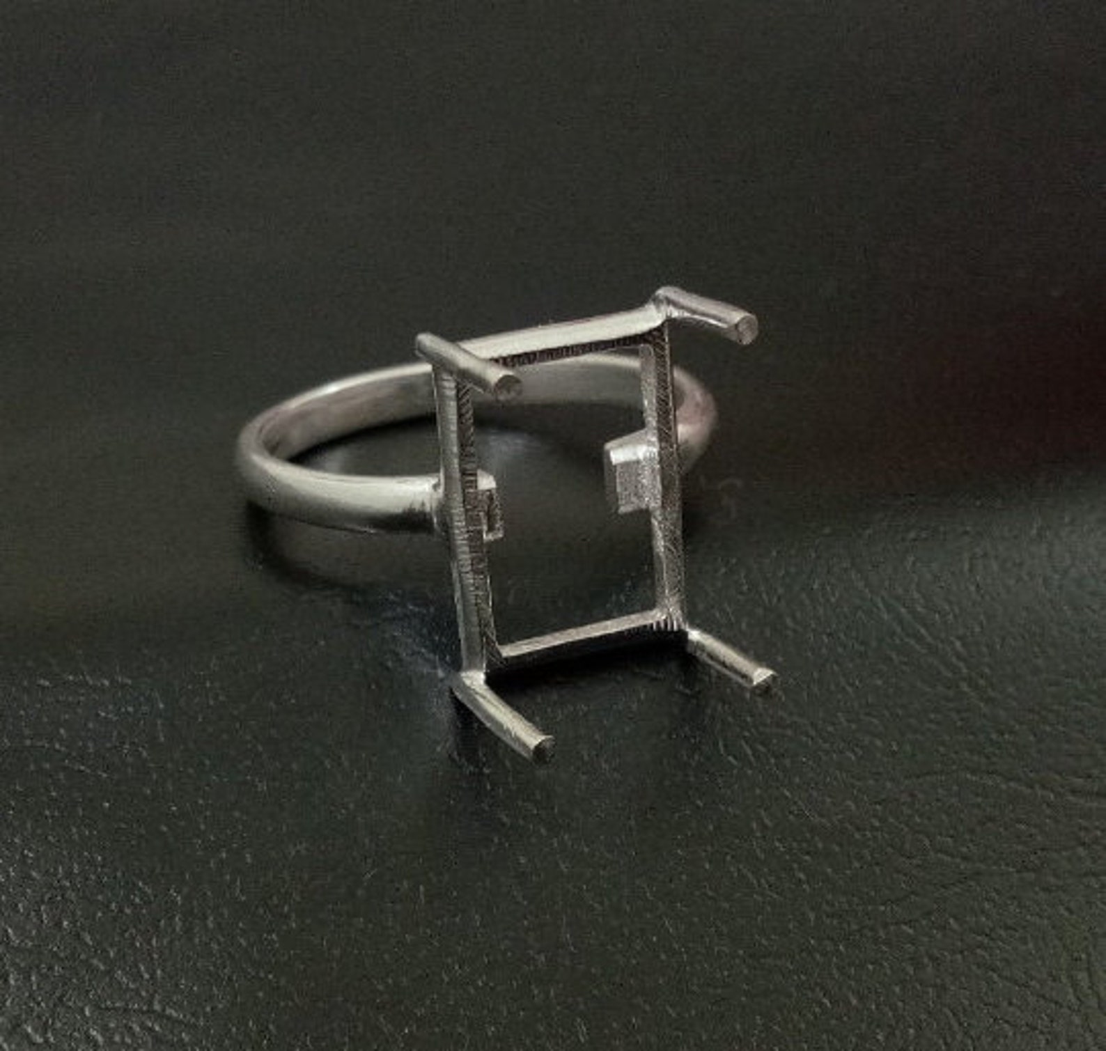 925 Sterling Silver Rectangle Shape Ring Prong Bezel Setting - Etsy