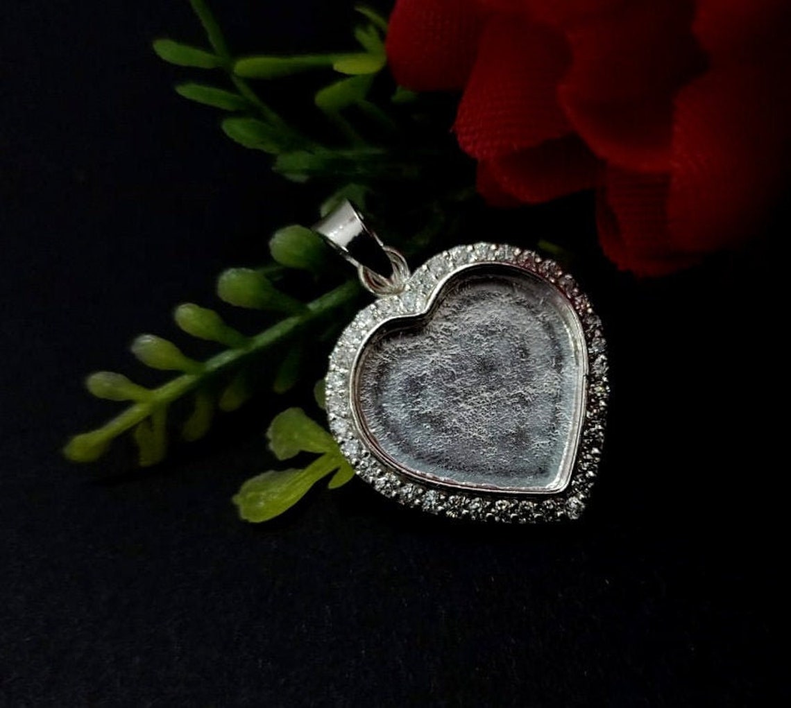 925 Sterling Silver Heart Shape Handcrafted Pendant Bezel - Etsy