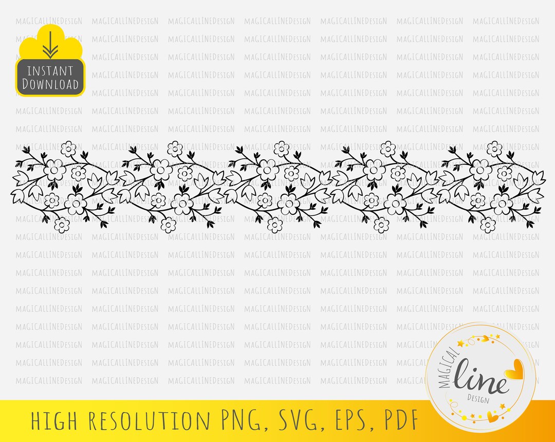 Floral Border Svg Seamless Botanical Border Ornament Cutting - Etsy