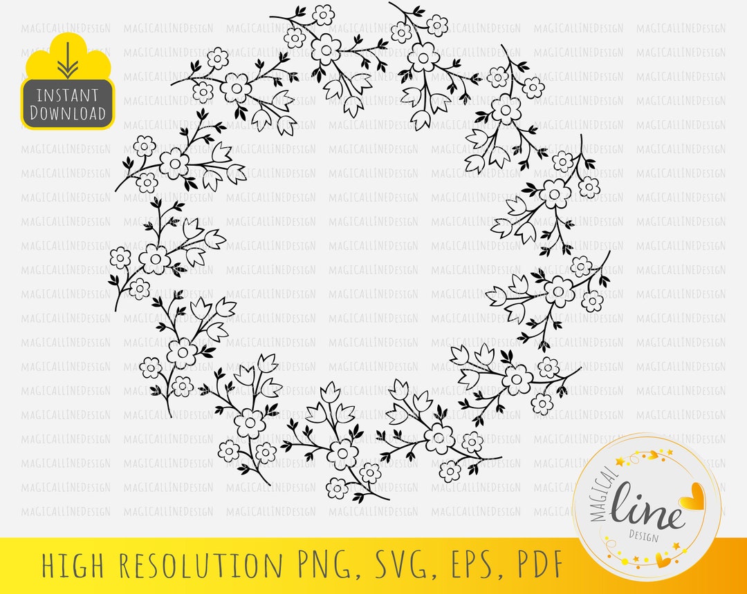 Botanical Wreath Svg, Floral Wreath Eps, Wildflower Wreath Svg, Wedding ...