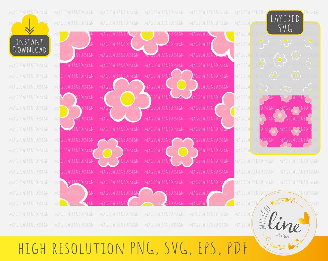 Pink Daisy Pattern Svg, Floral Seamless Pattern, Scattered Floral ...