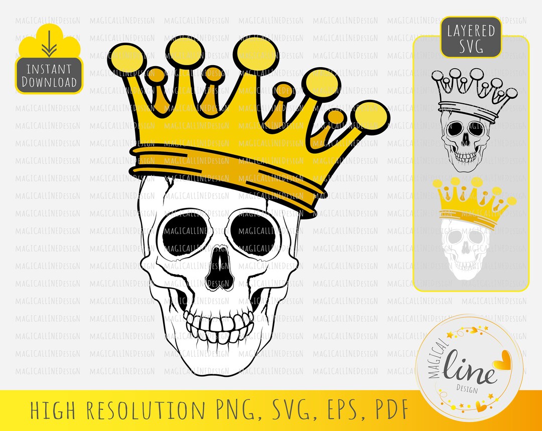 King Skull Svg, Skull With Crown Svg, Hand Drawn Skull Eps, Skull ...
