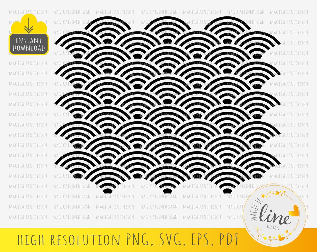Japanese Wave Svg, Scallop Seamless Stencil, Sea Wave Pattern Eps ...