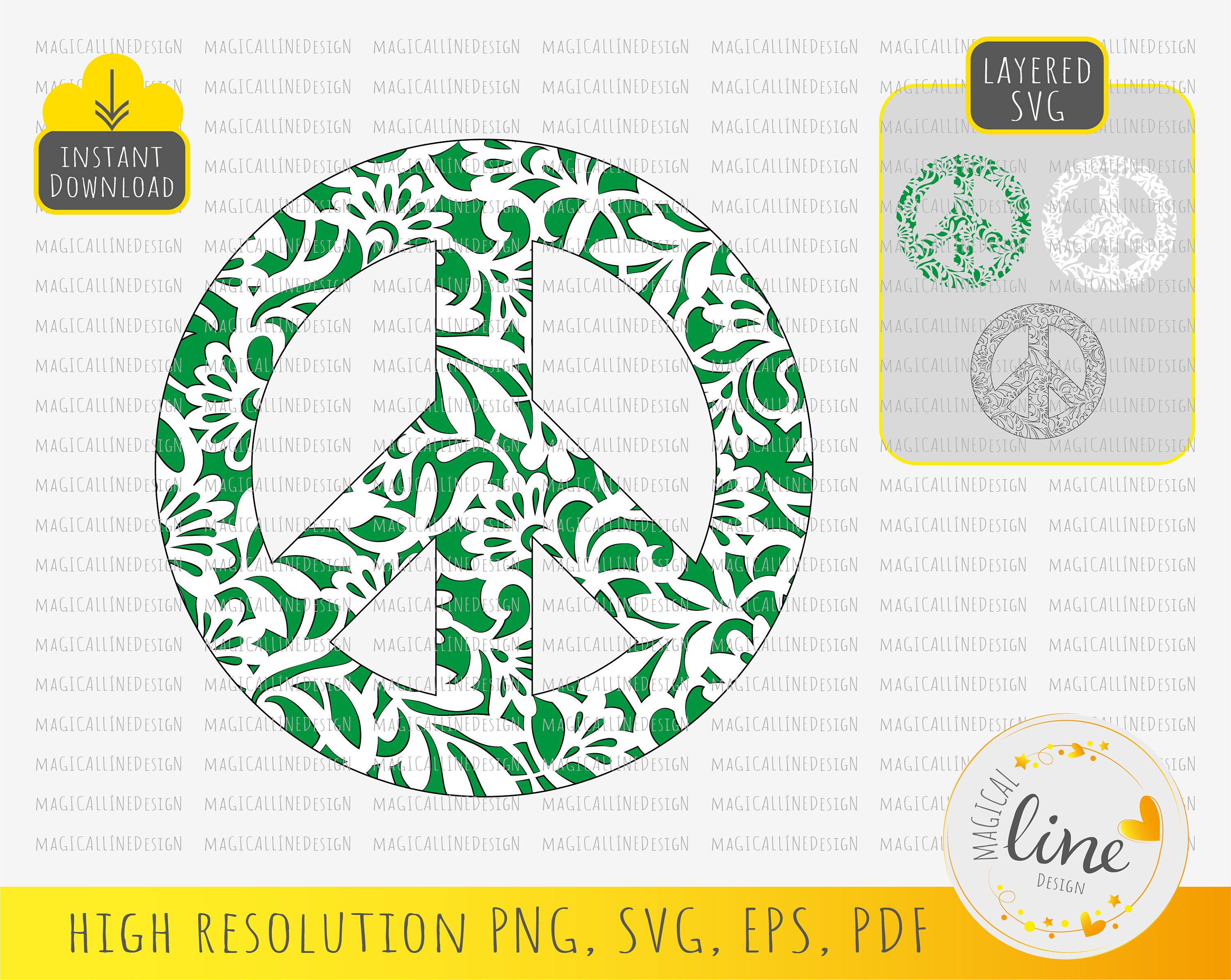 Floral Peace Sign Svg, Flowers Peace Symbol Eps, Hippie Clipart, Floral ...