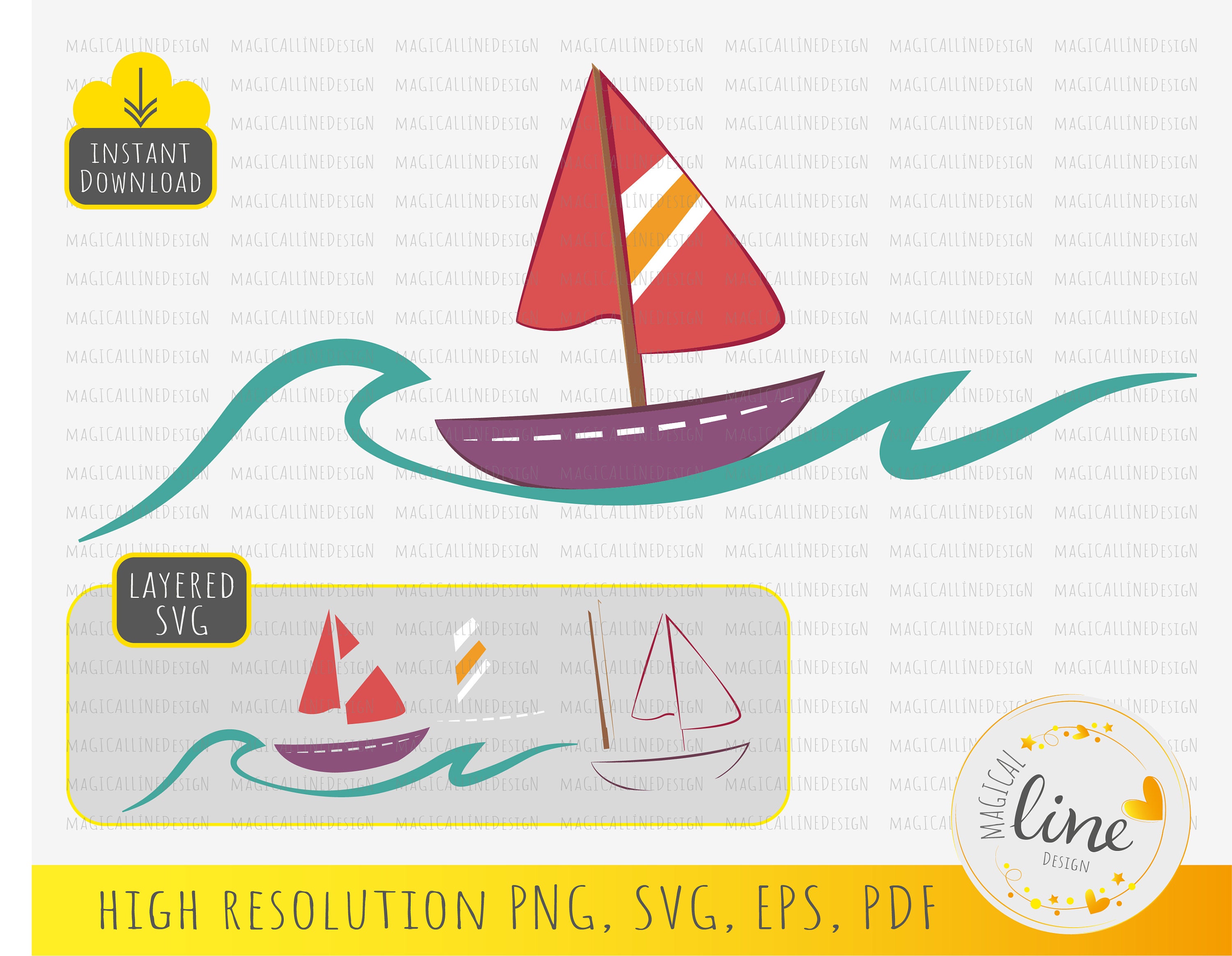 Sailboat Svg, Wave Sailing Boat Clipart, Swirly Sailboat Png, Nautical ...
