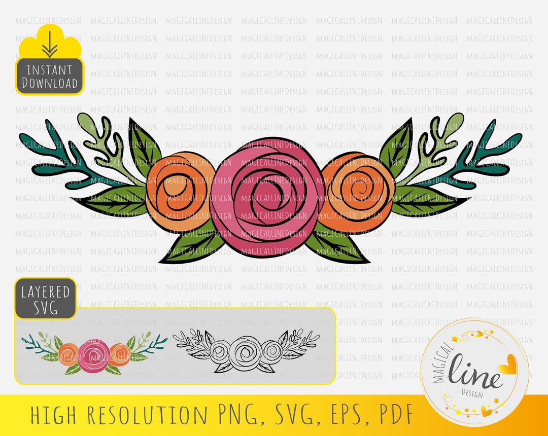 Bouquet of Roses Svg, Roses Frame Eps, Floral Ornament Svg, Hand Drawn ...