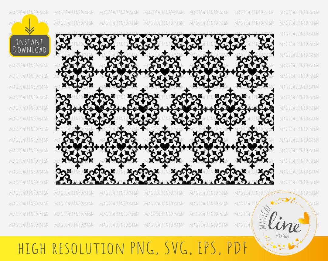 Damask Heart Pattern Svg, Seamless Pattern Eps, Royalty Heart Pattern ...