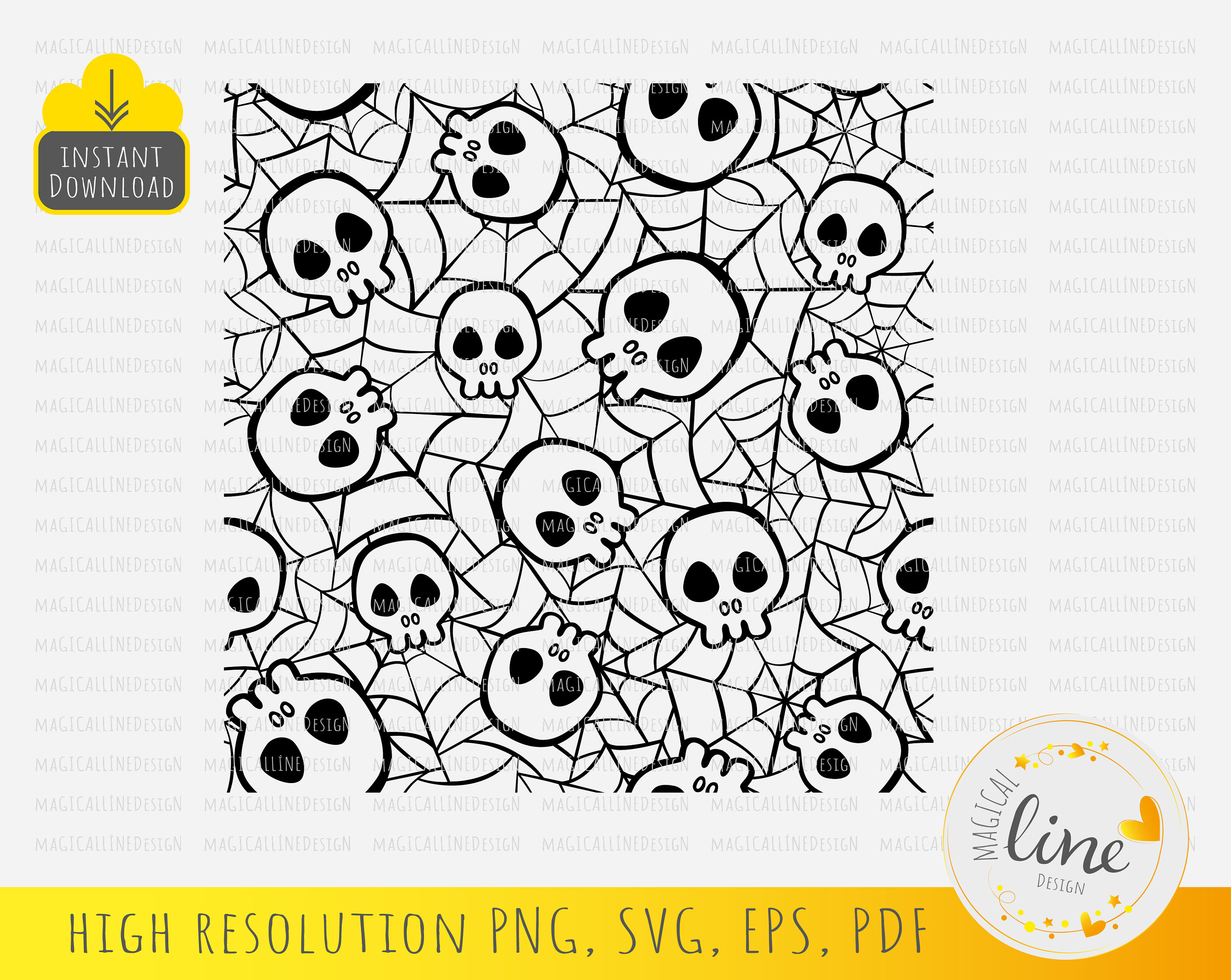 Skull and Spider Web Pattern, Seamless Pattern Svg, Halloween Eps ...