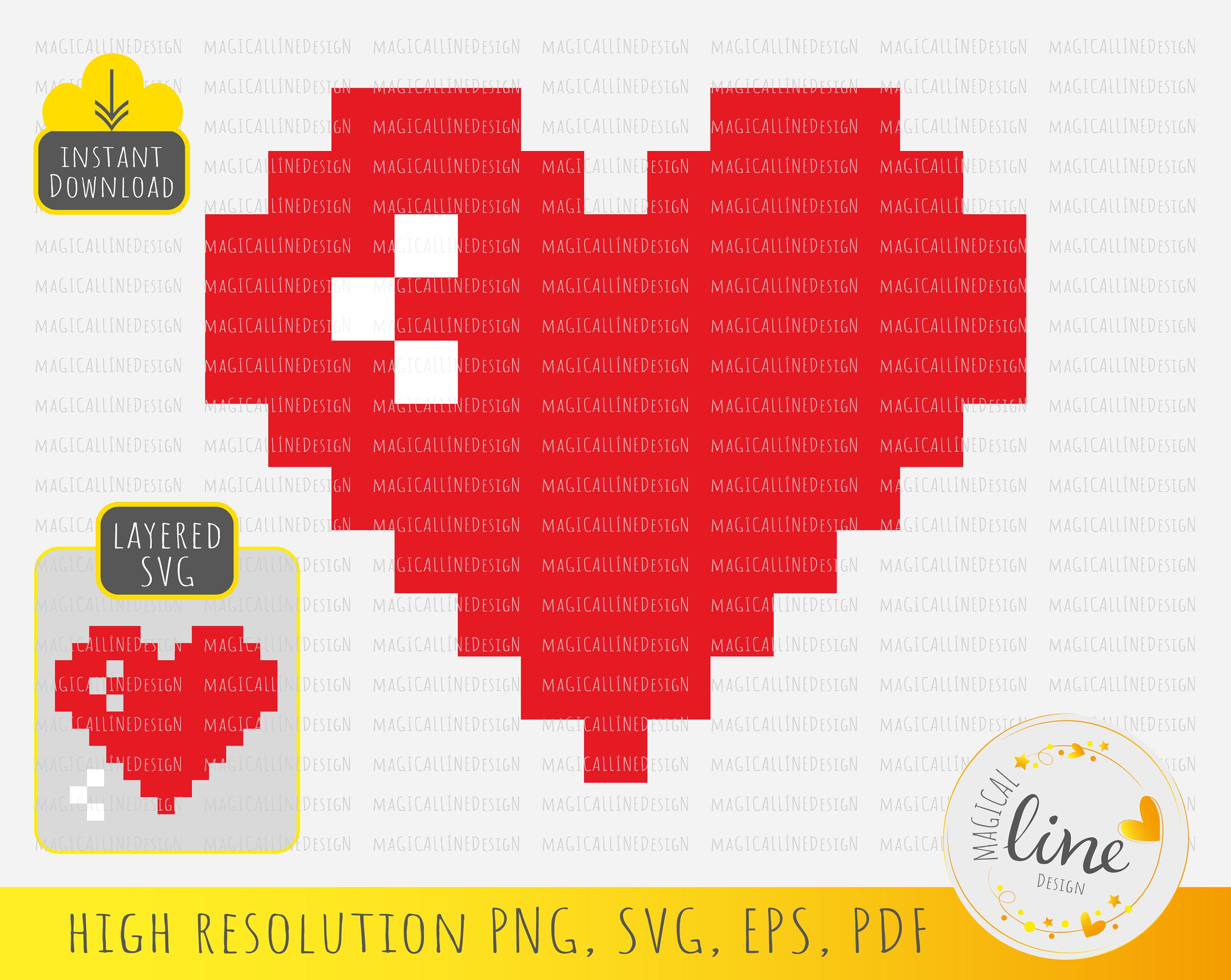 Pixel Heart #2 Svg, Heart Eps, Red Heart Svg, Valentine Clipart, Pixel ...