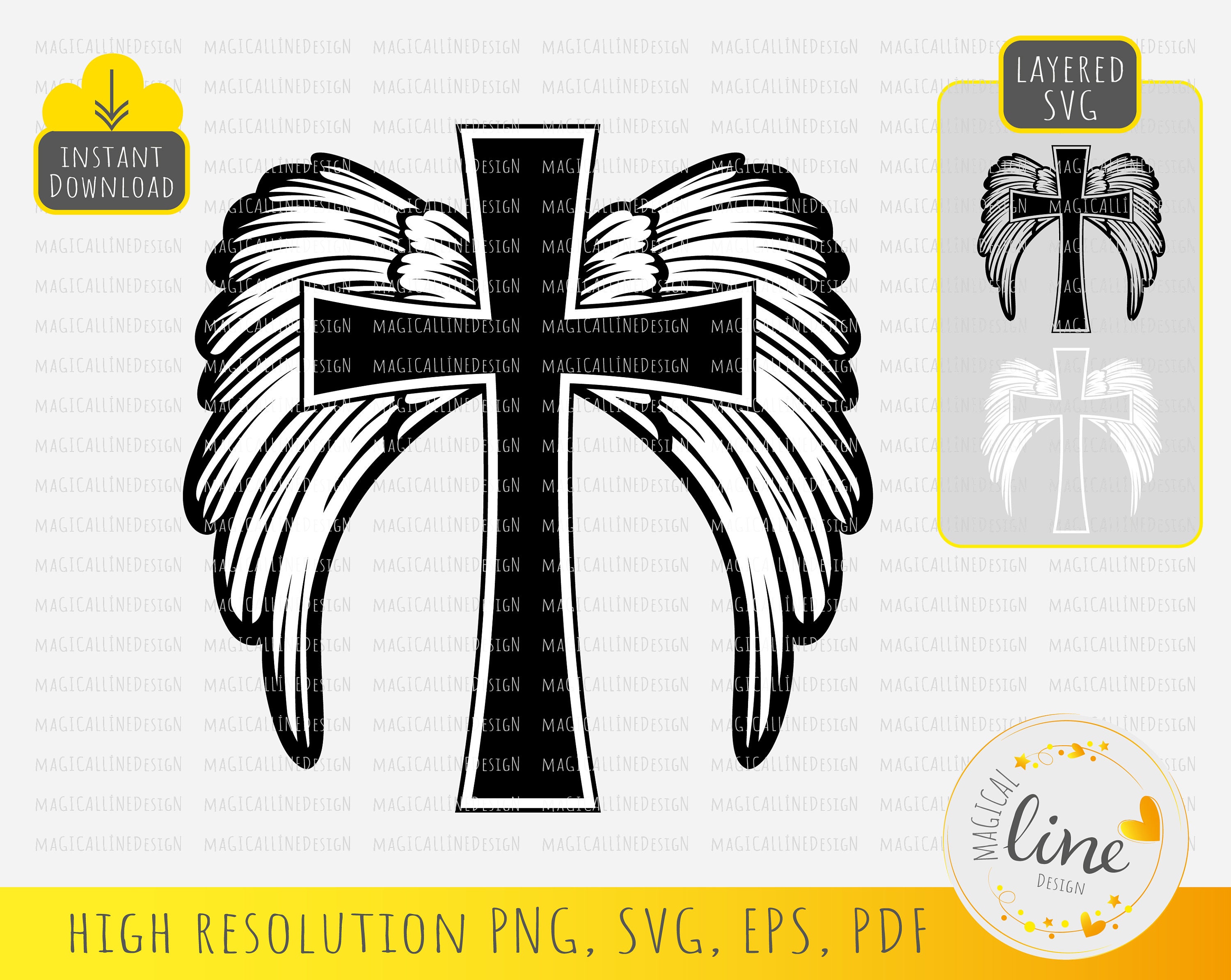 Cruz con alas Svg, Christian Cross Svg, Angel Wings Eps, Cross Vector ...