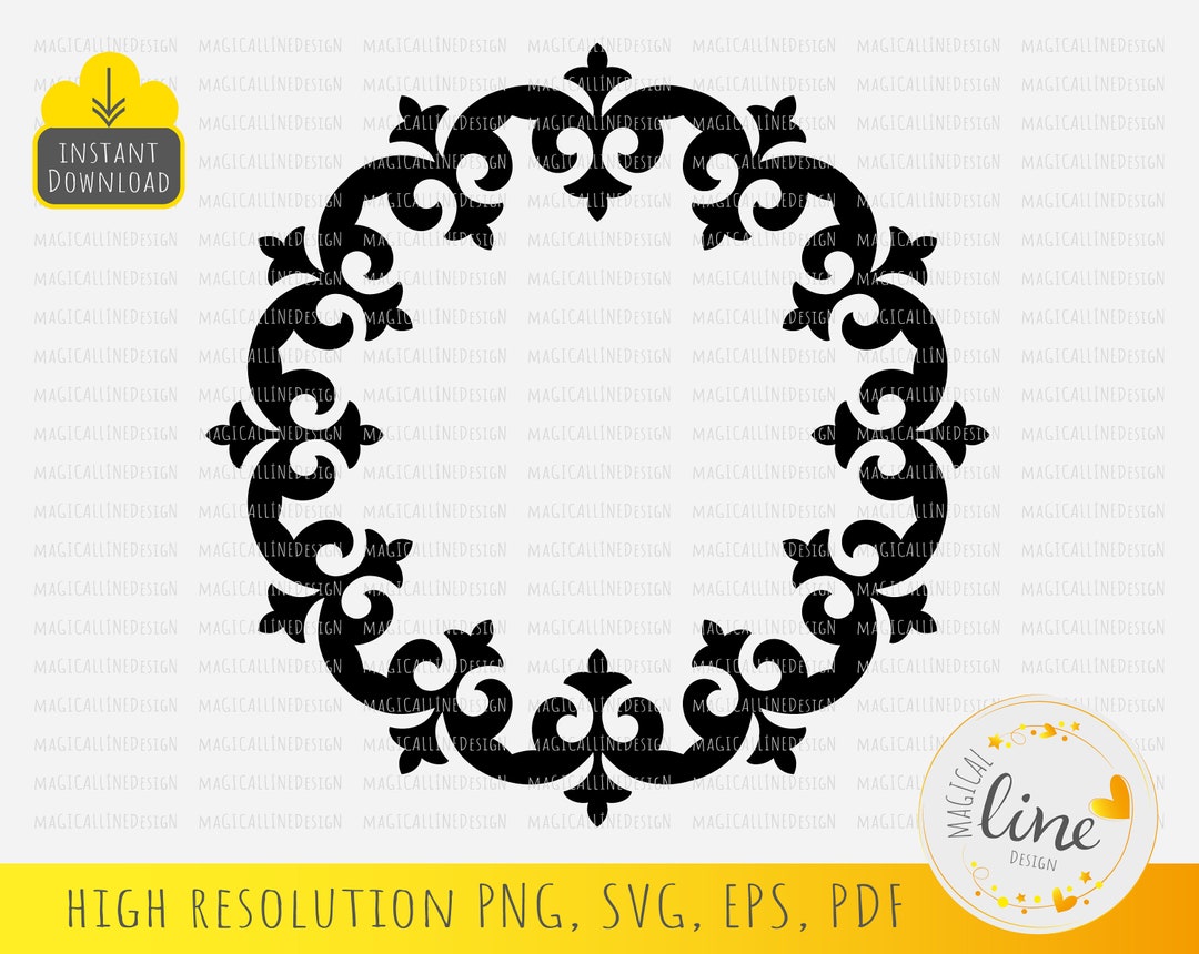 Ornamental Frame Svg, Decorative Frame Vector, Damask Wreath Svg ...