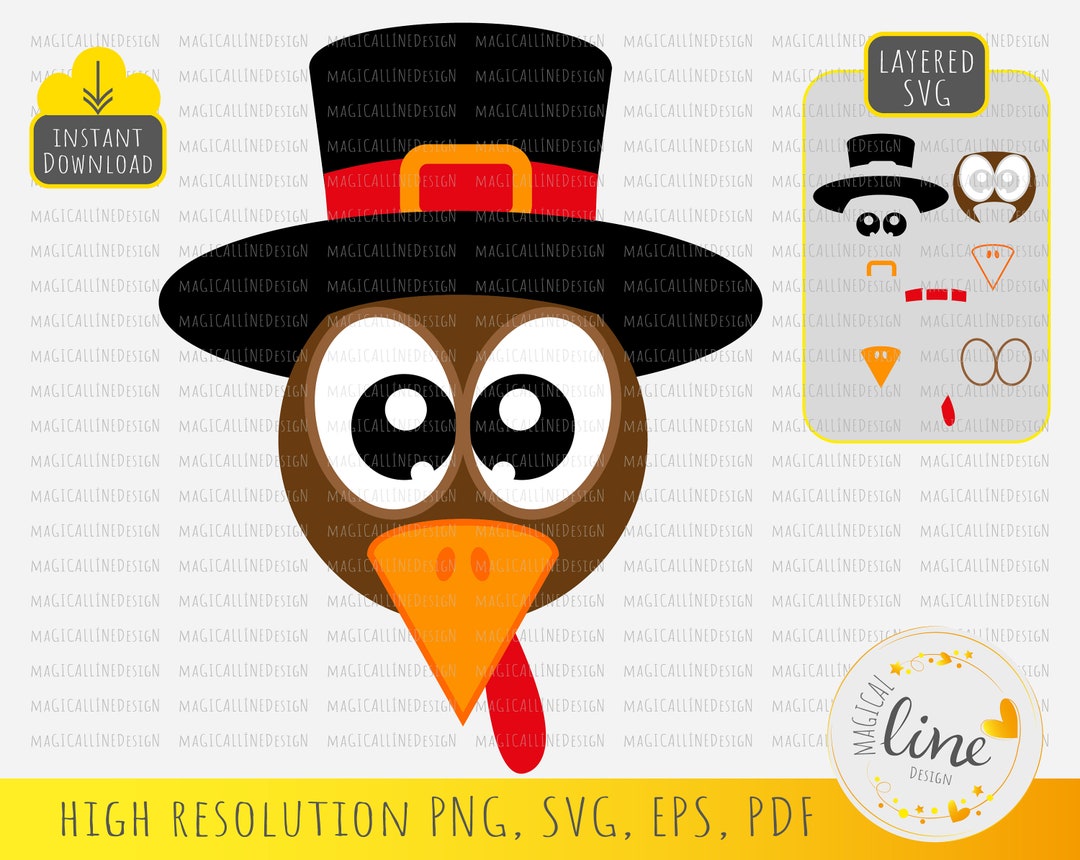 Pilgrim Turkey Svg Turkey With Hat Svg Turkey Face Eps - Etsy