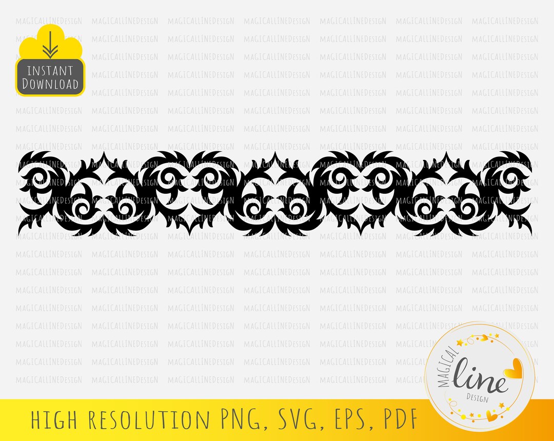 Tribal Heart Border Svg, Seamless Asian Border Eps, Asian Tattoo Svg ...