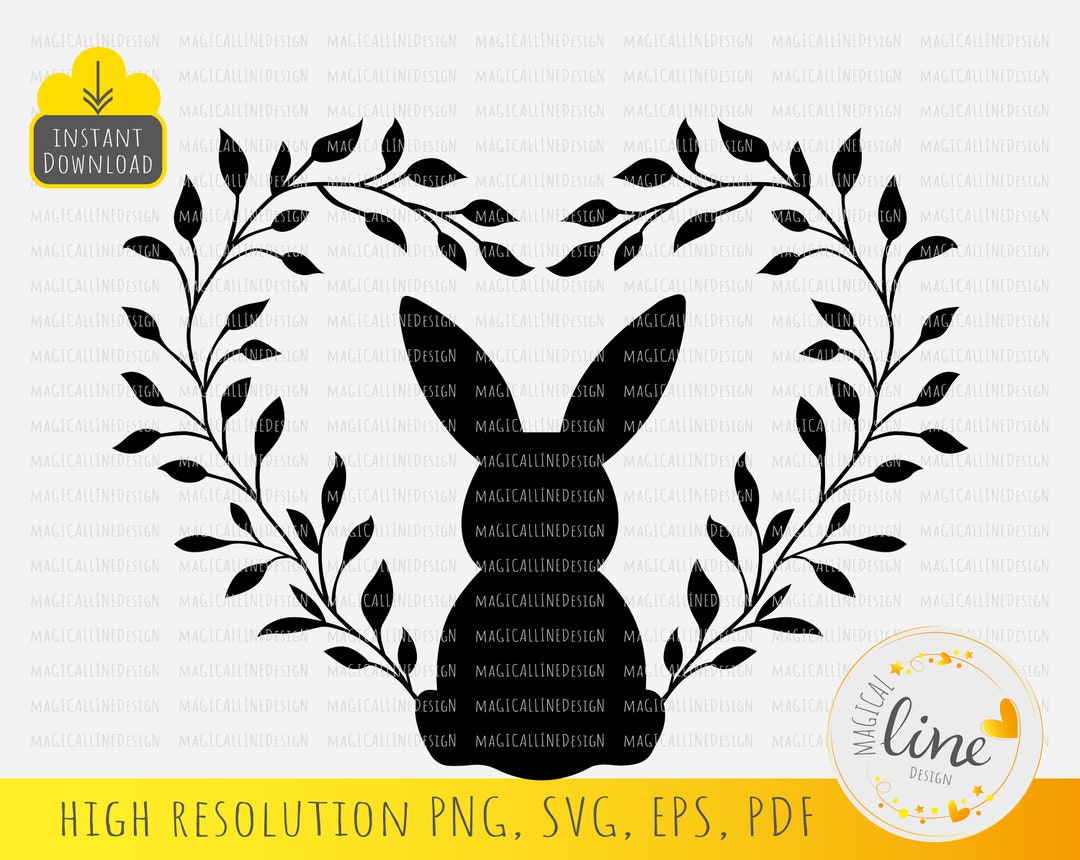 Conejo floral Svg, Conejito con hojas Svg, Vector de Pascua, Conejo de ...