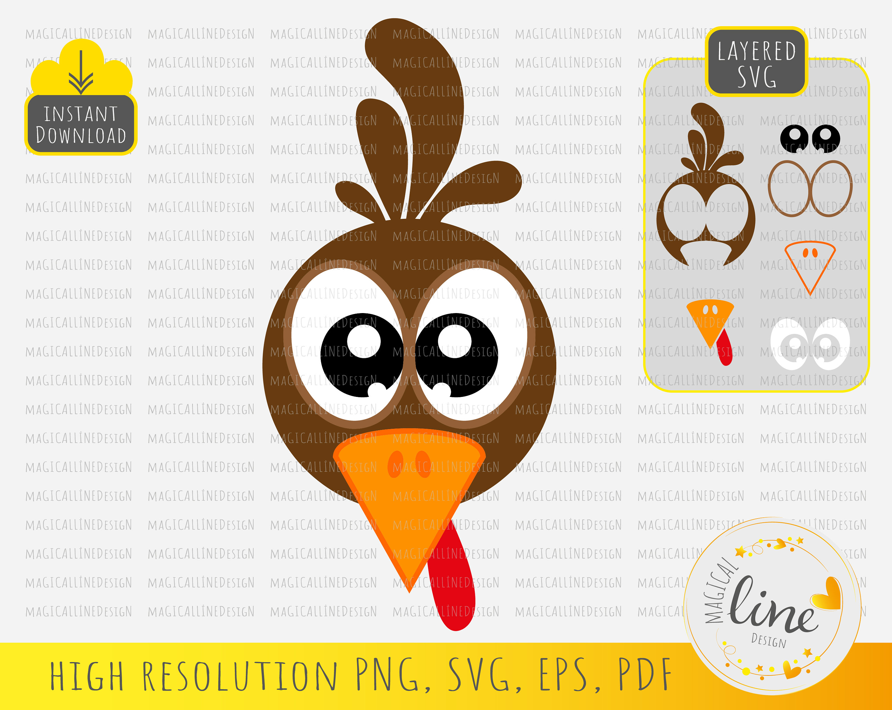 Turkey Face Svg Cute Turkey Eps Turkey Face Clipart Turkey - Etsy