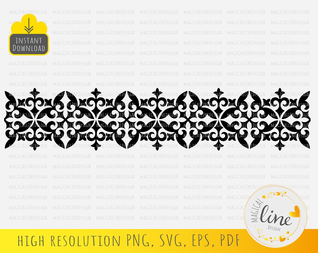 Baroque Border Svg, Damask Seamless Border, Royal Stencil Eps, Tooled ...