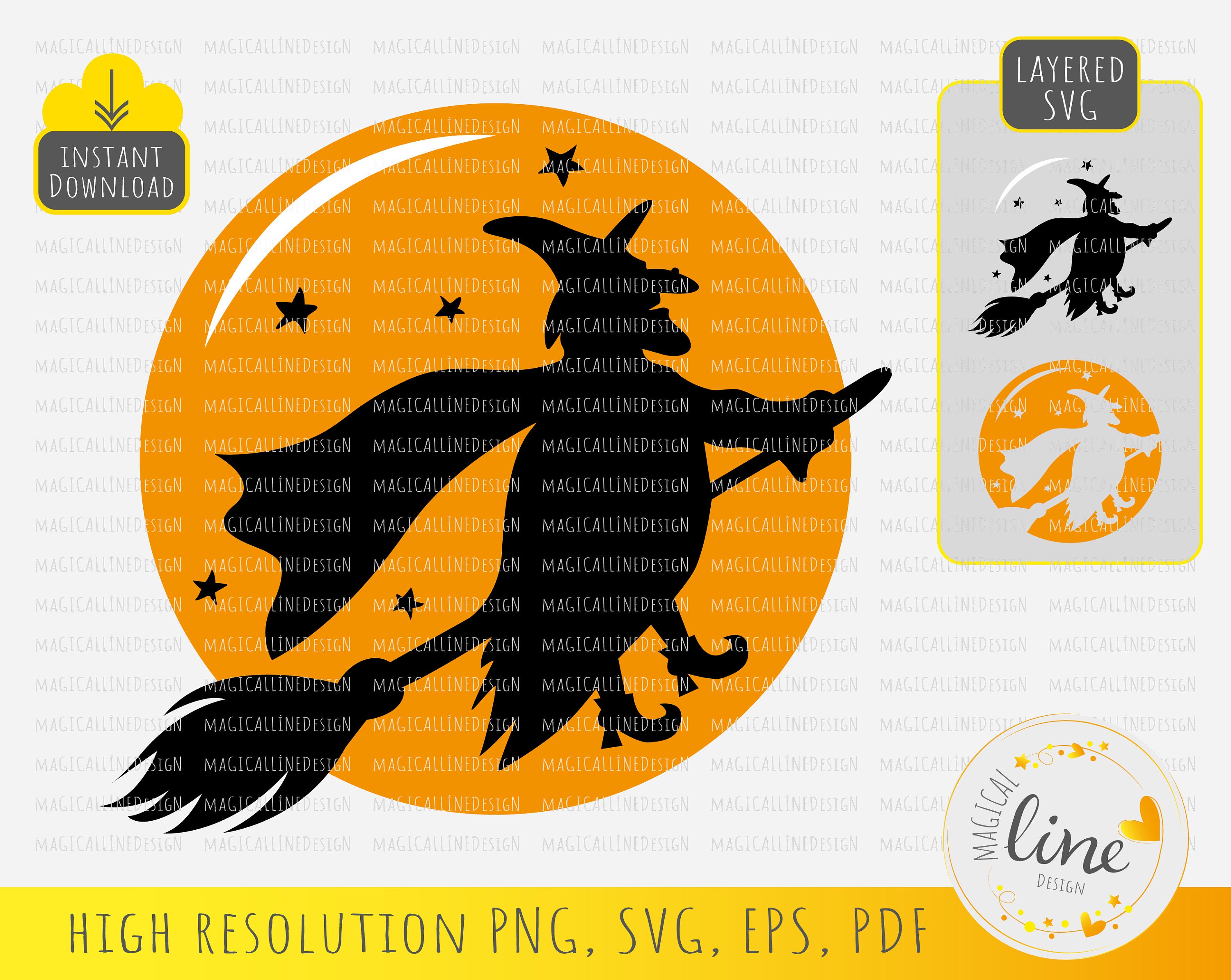 Flying Witch Svg Witch on Broom Eps Halloween Clipart - Etsy