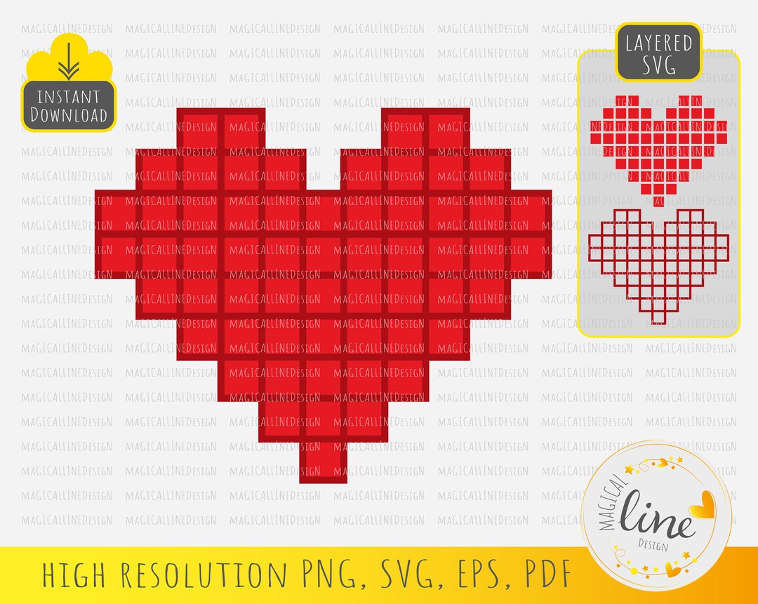 Pixel Heart Svg, Heart Eps, Red Heart Svg, Valentine Clipart, Pixel Art ...