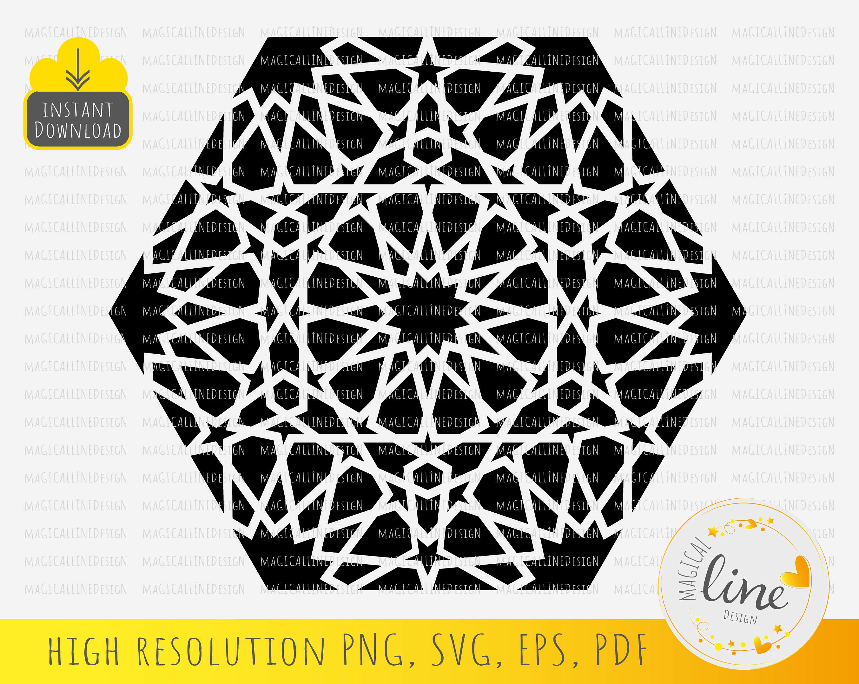Arabesque Hexagon Svg, Seamless Arabian Pattern Eps, Oriental Wall Art ...