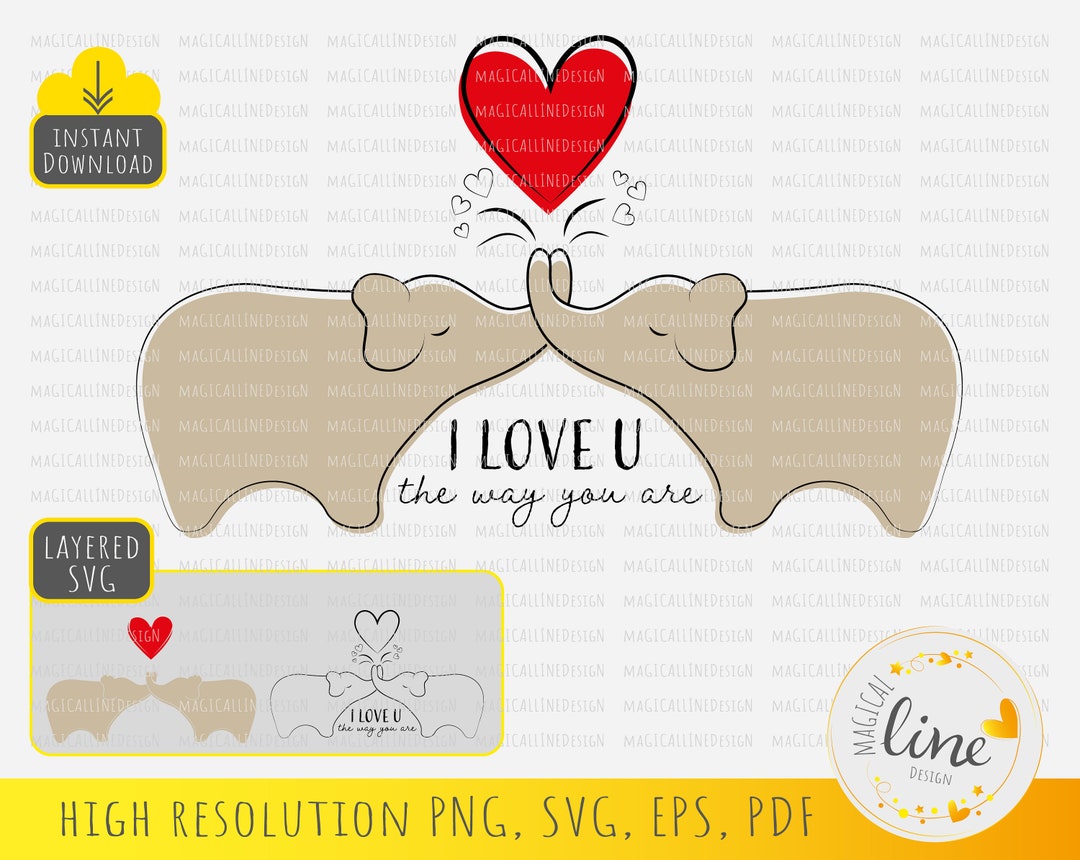 Elephant Love Svg, Couple of Elephants Svg, Elephants in Love Svg ...