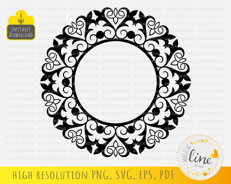 Damask Frame Svg, Baroque Wreath Svg, Ornamental Frame Svg, Decorative ...