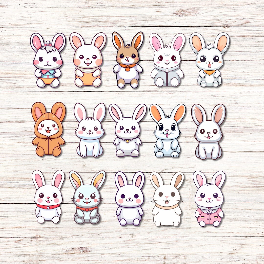 15 Pack Kawaii Bunny Stickers, Cute Animal Decals Scrapbooking ...