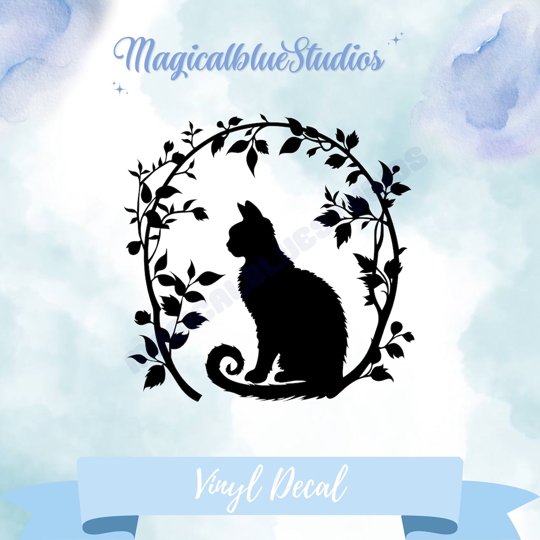 Adorable Black Cat in a Floral Wreath Vinyl Decal | Cute Kitty Window ...
