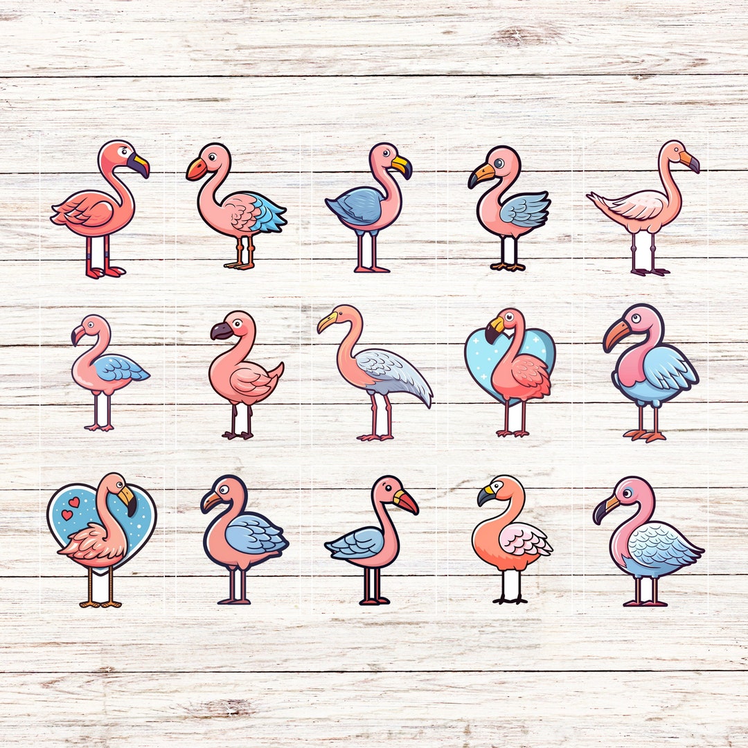 15-pack Kawaii Flamingo Stickers | Cute Animal Decals for Scrapbooking ...