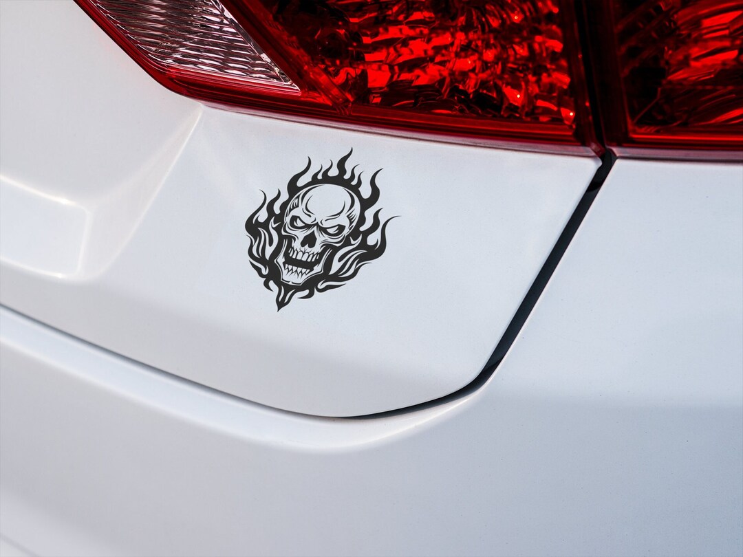 Vinyl Flaming Skull Decal - Durable Waterproof Car Sticker, Reflective ...