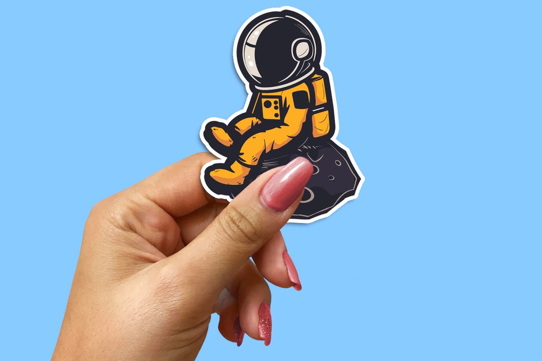 Astronaut Sitting on Meteor Sticker - Cute Cartoon Outer Space Decal ...