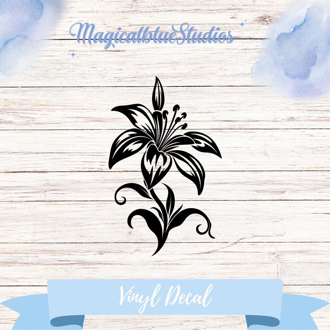 Lily Vinyl Decal, Flower Blossom Sticker, Floral Laptop Decor, Car ...