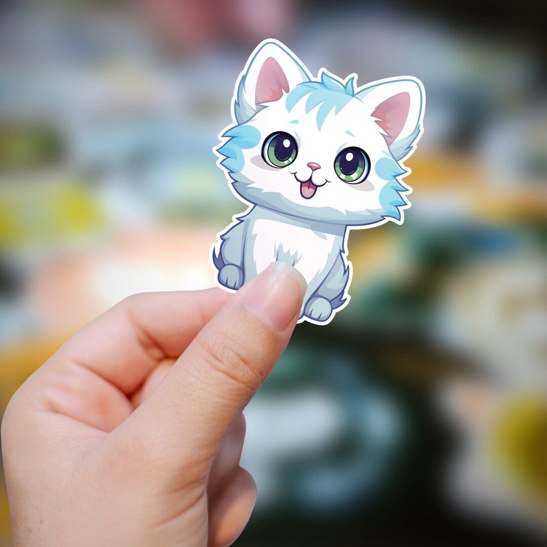 Blue and White Cat Vinyl Sticker Cute Cat Decal for Laptop - Etsy