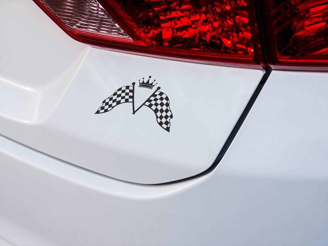 Racing Flags With a Crown, Car Decal, Car Stickers, Car Accessories ...