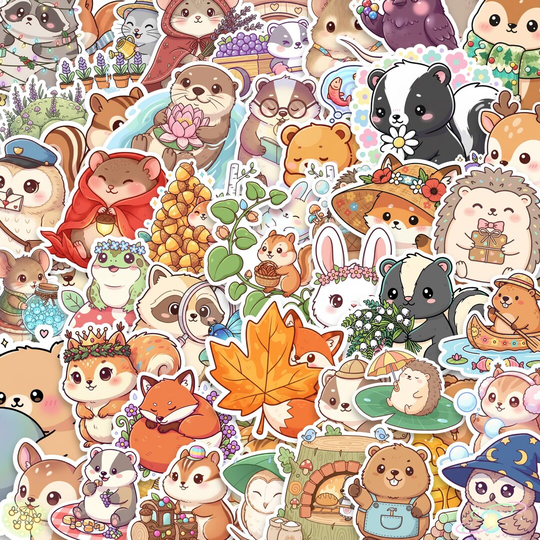 Whimsical Woodland Animal Sticker Pack – 50 Vinyl Forest Critters for ...