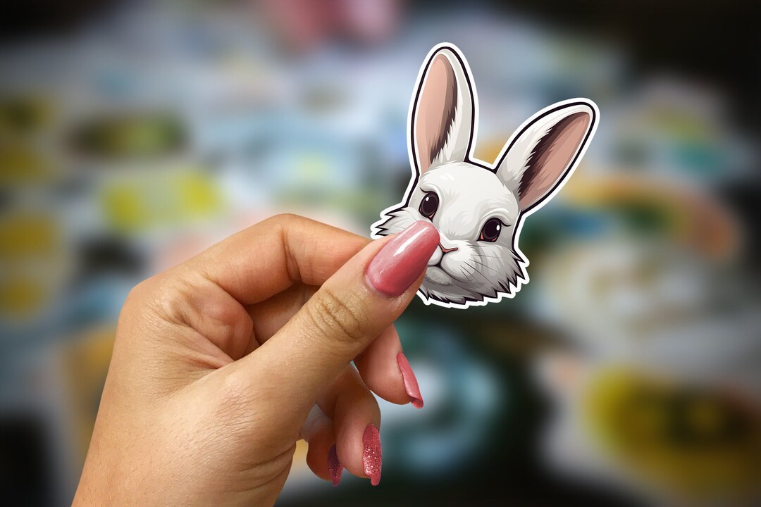 Adorable White Rabbit Head Sticker - Floppy Ears Bunny Decal Perfect ...
