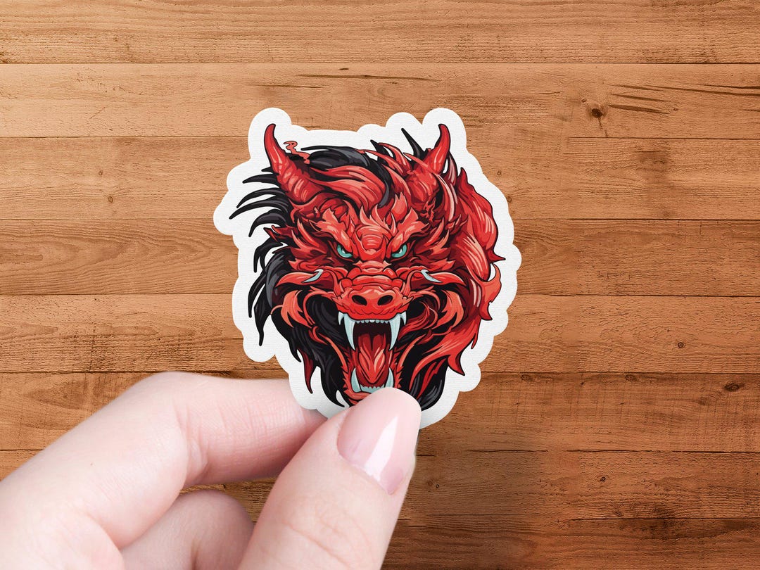 Red Dragon Head Sticker: Mythical Laptop Decal - Etsy