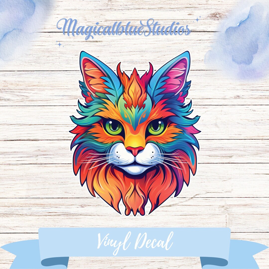 Cute Cat Face Sticker, Watercolour Vinyl Sticker, Cat Lover Gift ...