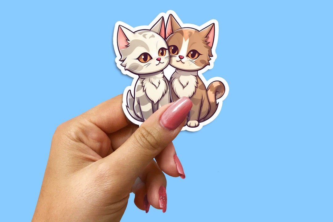 Cute Cats Nuzzling Sticker, Adorable Feline Vinyl Decal for Laptops ...