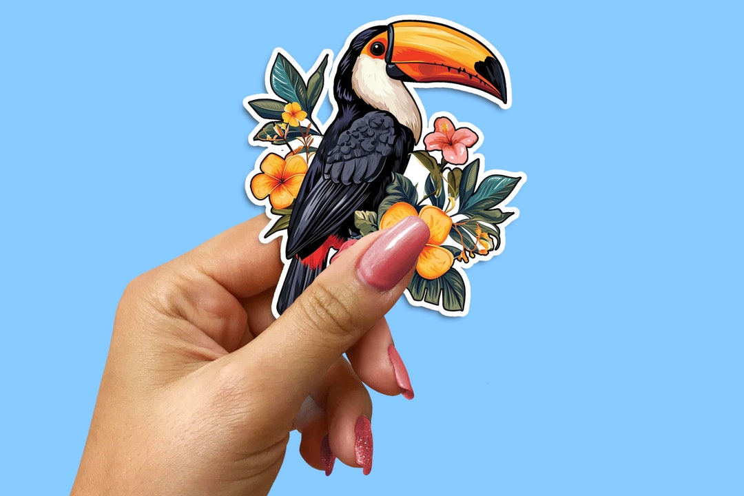 Toucan Vinyl Decal, Tropical Flower Sticker, Exotic Bird Wall Art ...