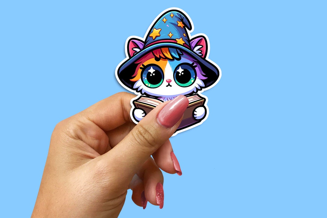 Magical Wizard Cat Stickers, Cute Shocked Kitty Reading Book ...