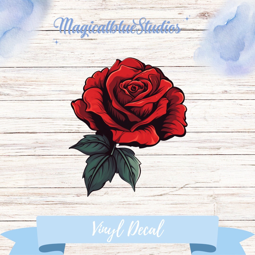 Crimson Rose Vinyl Sticker | Floral Decor Decal | Laptop Decoration ...