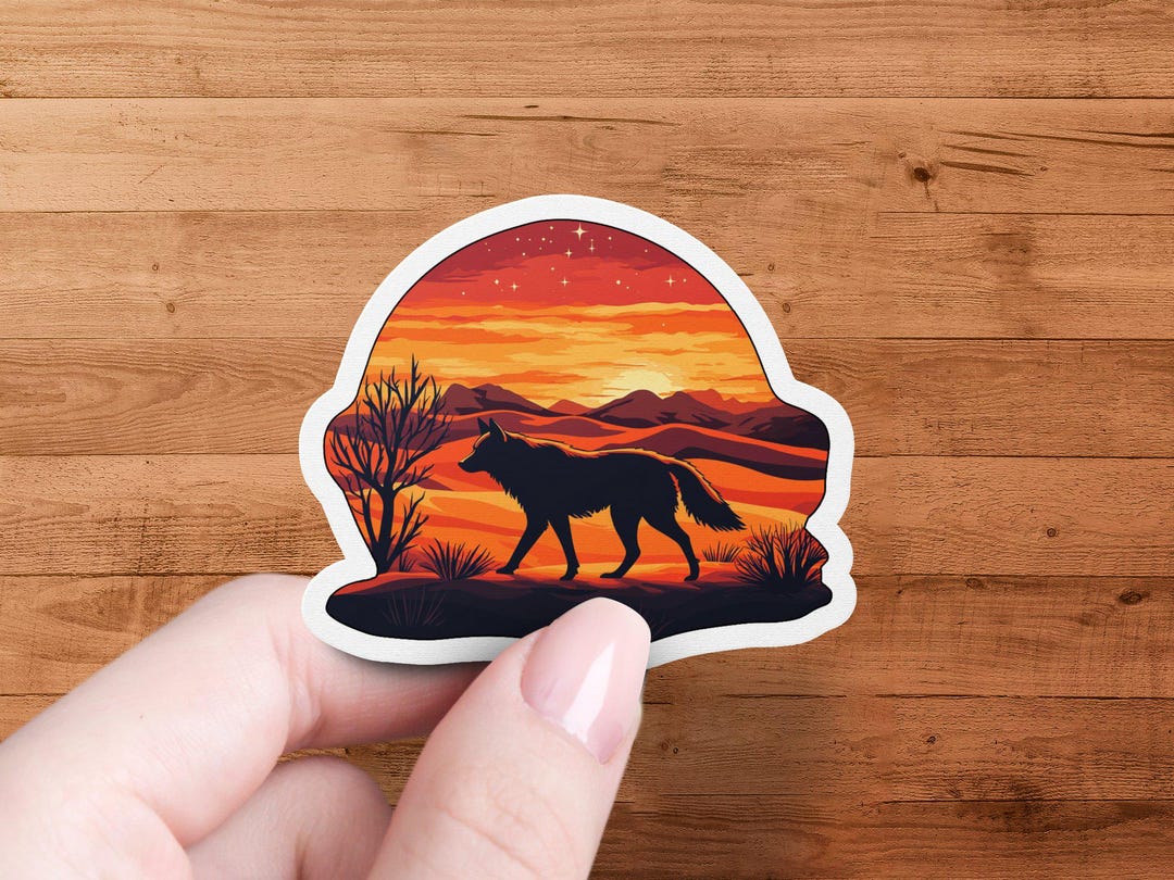 Sunset Wolf Sticker, Desert Landscape Sticker, Wolf Silhouette Decal ...