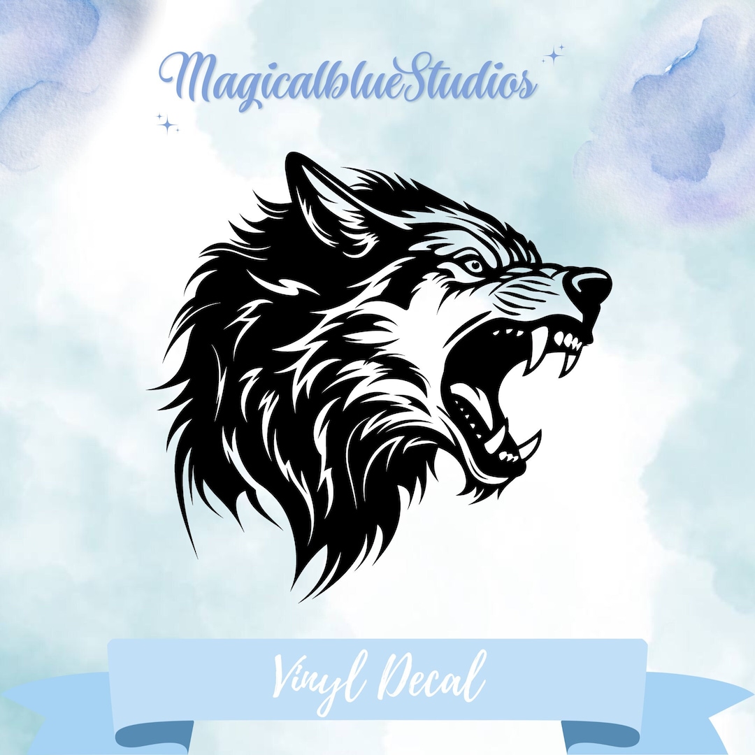 Angry Wolf Head Vinyl Decal Sticker - Fierce and Bold Predator Design ...
