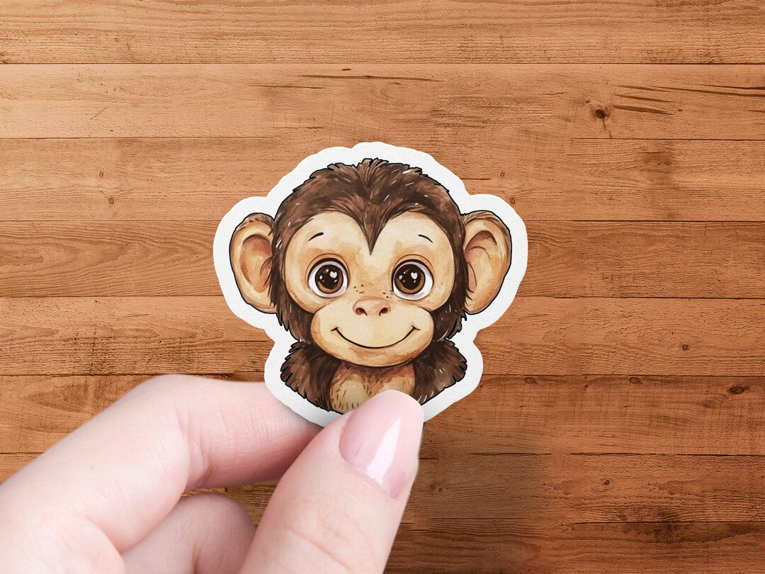 Cute Monkey Face Sticker, Animal Lover Decal, Adorable Cartoon Monkey ...