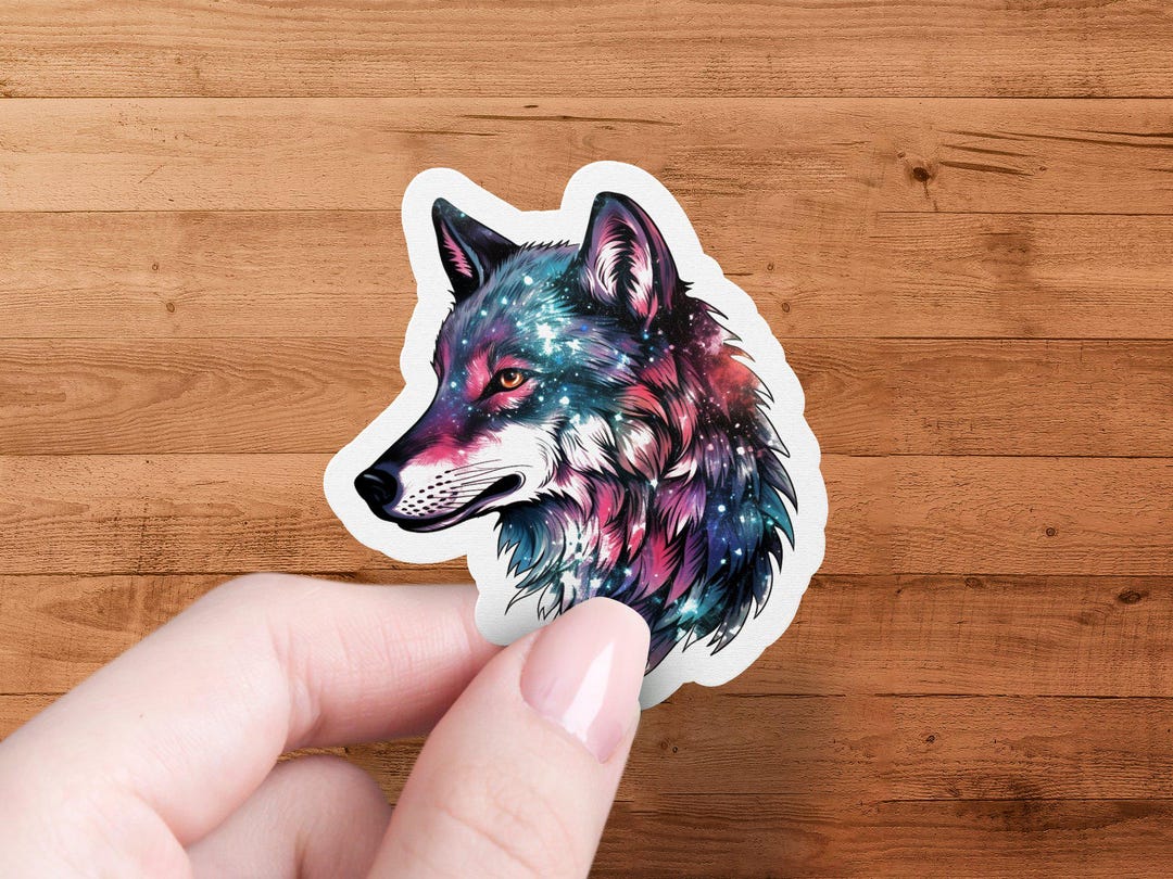 Galaxy Wolf Sticker, Colorful Wolf Decal, Space Themed Wolf Art Sticker ...