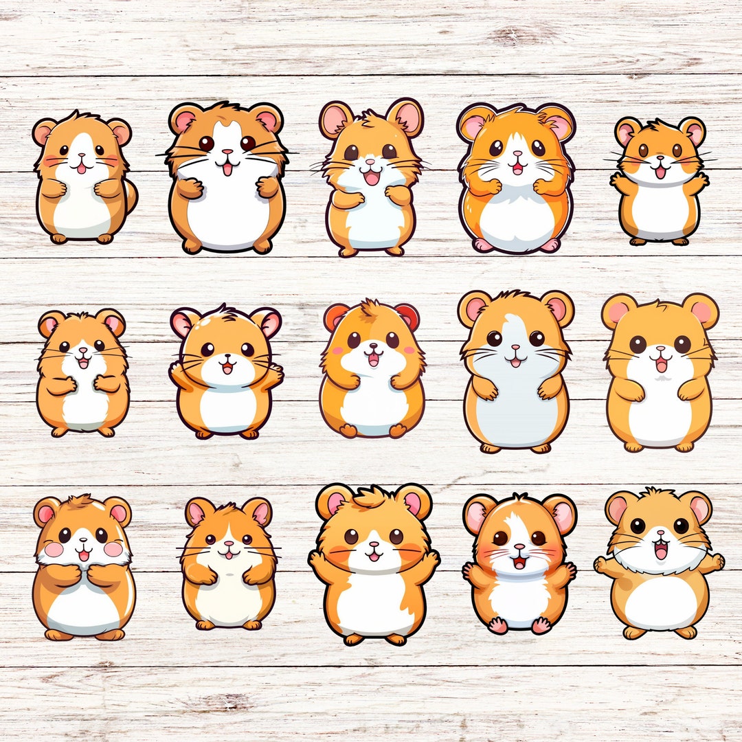 15 Cute Kawaii Hamster Stickers - Scrapbooking, Journaling, Crafts ...