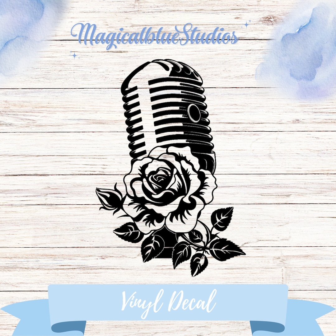 Rose Microphone Vinyl Decal | Music Lover Gift | Laptop Sticker | Car ...